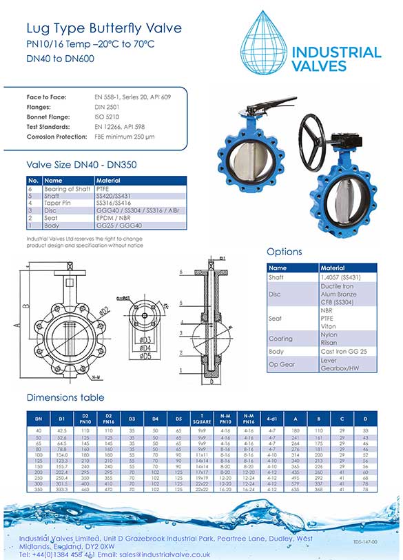 Butterfly Valve – Lug Type - PN 10/16