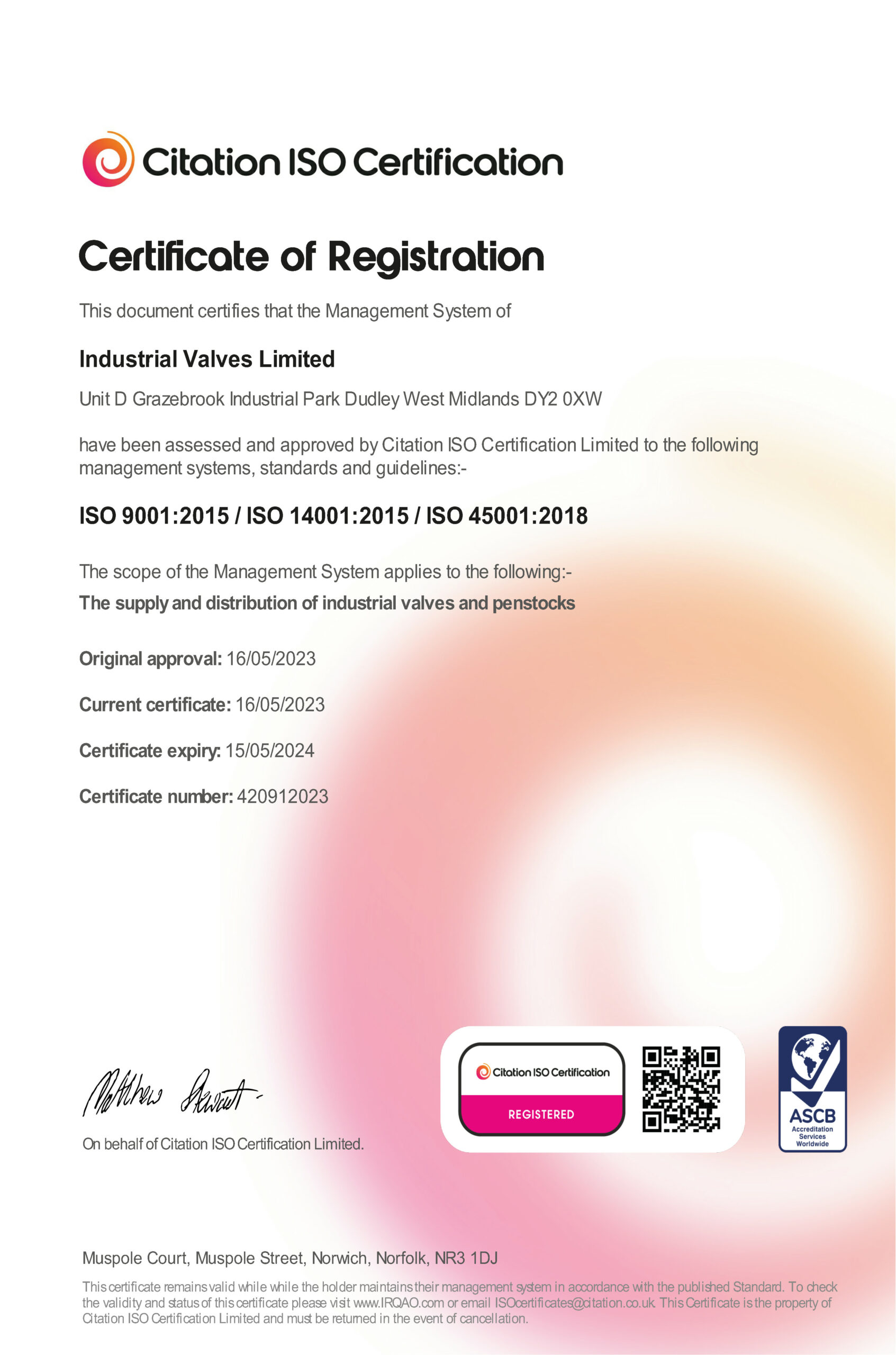 Industrial Valves - Latest ISO Certificate for download